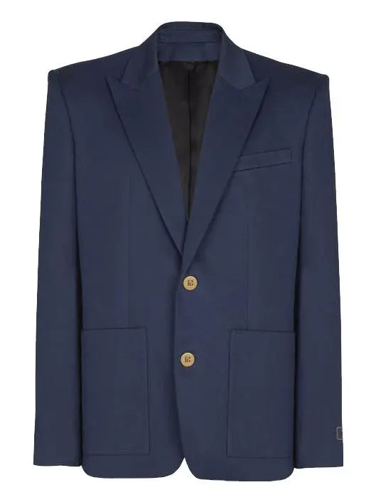 Balmain Cotton Twill 2-button Blazer - Navy