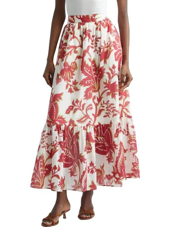 Etro Flounce Hem Cotton Maxi Skirt - Print On White Base