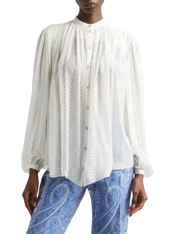 Etro Pleated Silk Blend Shirt - White