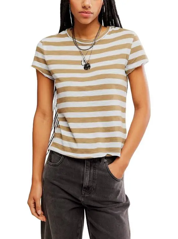 Free People Nora Stripe Linen & Cotton T-shirt - Mocha Combo
