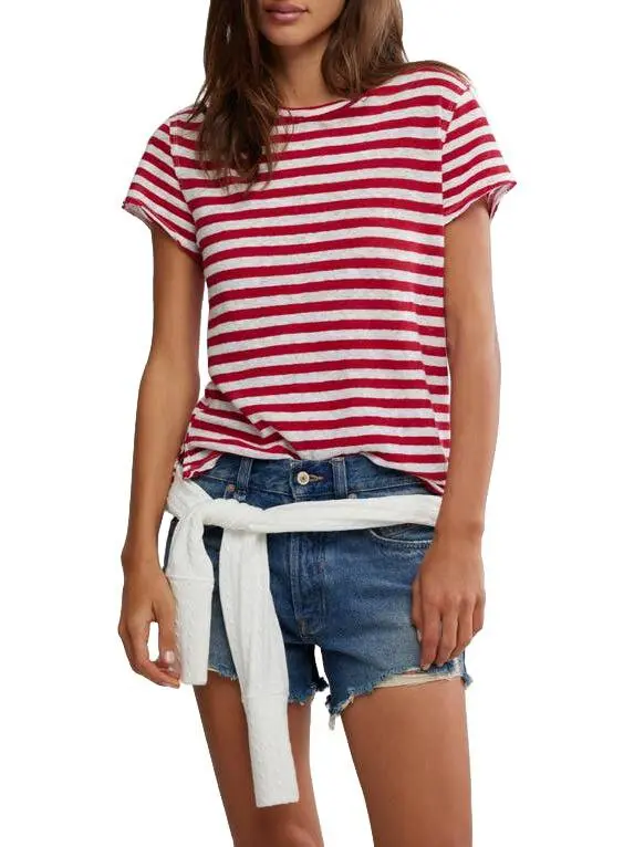 Free People Nora Stripe Linen & Cotton T-shirt - Red Combo