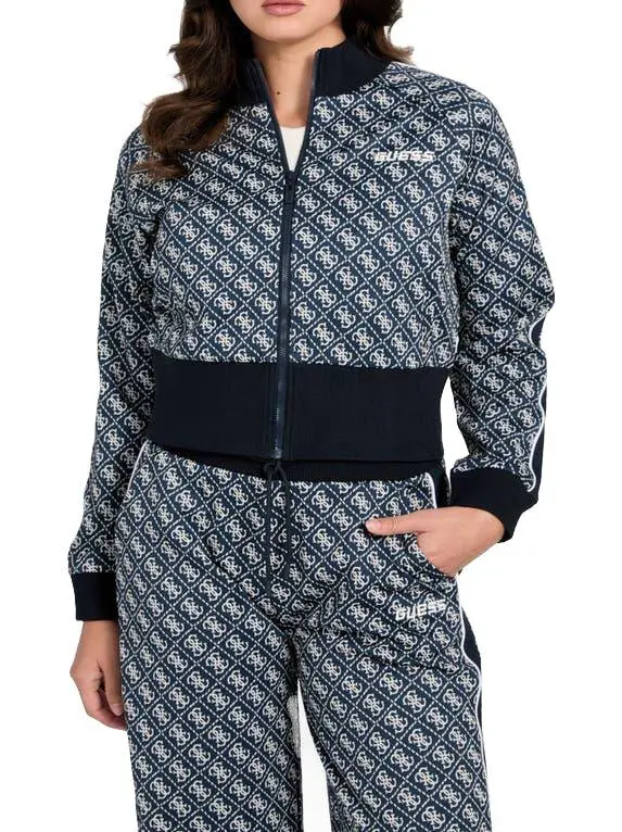 Guess Sarah 4g Logo Zip Front Sweatshirt - Medium Blue