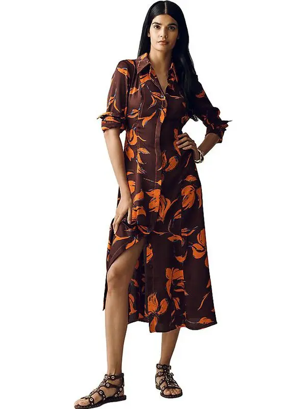 EXQUISE Long-sleeve Shirt Dress - Purple/orange Floral