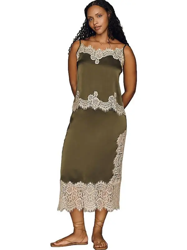 BL-NK Cinzia Laced Satin Midi Skirt - Green
