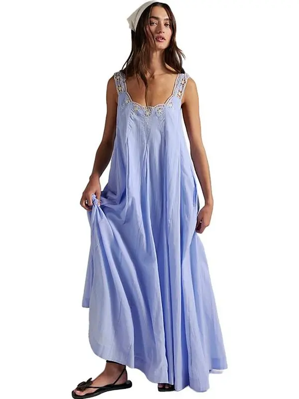 Free People To The Moon Maxi Dress - Poplin Blue