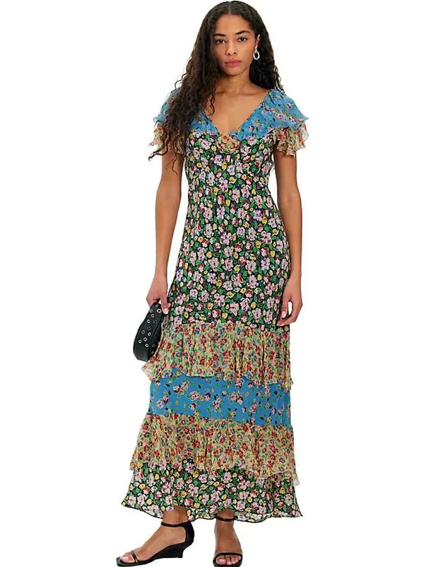 Rixo Benoite Jeanie Mix Silk Maxi Dress - Jeannie Mix