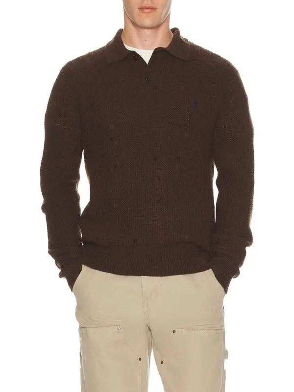 Polo Ralph Lauren Long-sleeve Cotton Wool Textured Crewneck Sweater - Cacao Brown Heather