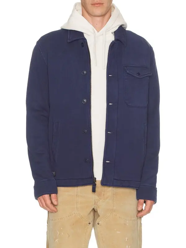 Polo Ralph Lauren Heavy Weight Fleece Garment Dyed Deck Jacket In Black,white - Cruise Navy