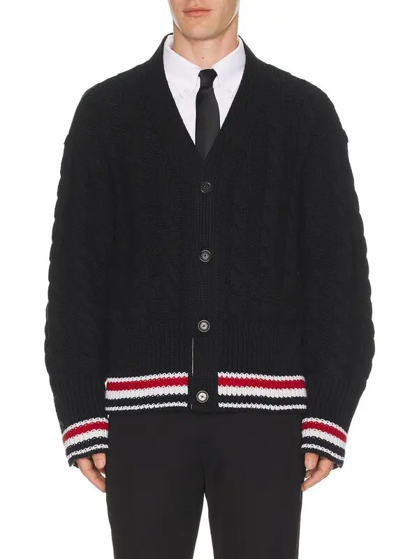 Thom Browne Baby Cable V Neck Cardigan - Black