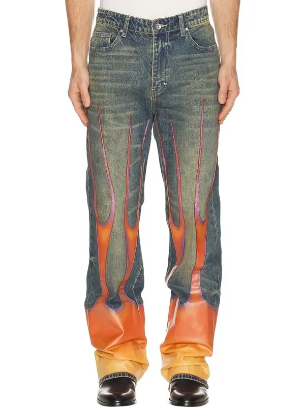 WHO DECIDES WAR BY EV BRAVADO Flame Denim Pants - Denim & Multi