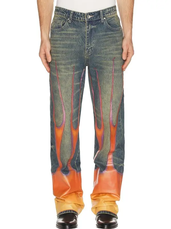 WHO DECIDES WAR BY EV BRAVADO Flame Denim Pants - Denim & Multi