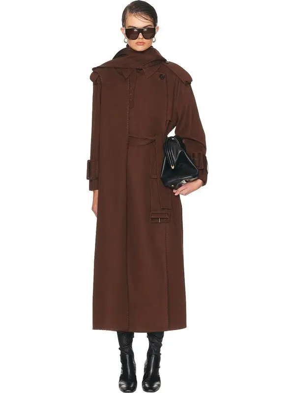 MIMCHIK Hooded Scarf Trench Coat - Chocolate