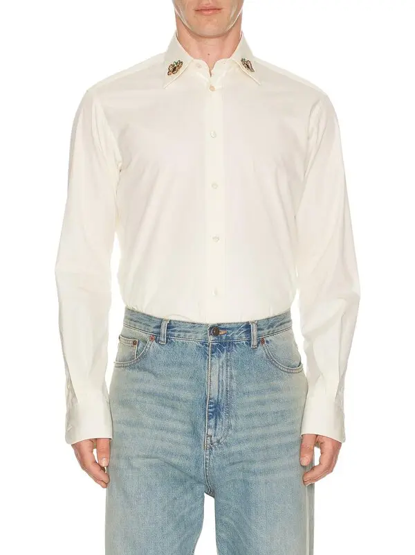 Valentino Garavani Poplin Long Sleeve Shirt In Cream - Avorio