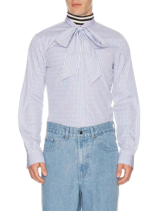 Valentino Garavani Classic Stripe Long Sleeve Shirt In Blue - Ivory And Blue