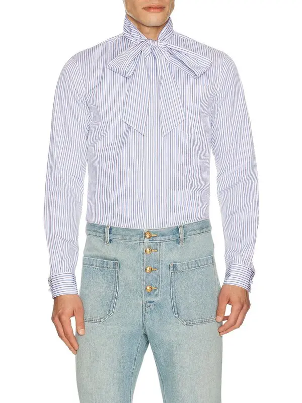 Valentino Garavani Classic Stripe Long Sleeve Shirt In Blue - Ivory And Blue