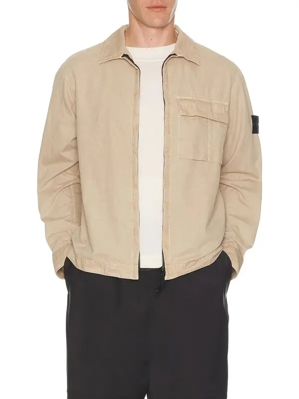 Stone Island Brushed Cotton Canvas Overshirt In Brown - Desert