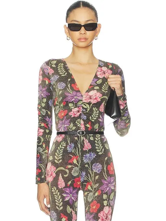 Fleur Du Mal Wildfleur Plunge Bodysuit - Wildflower Print