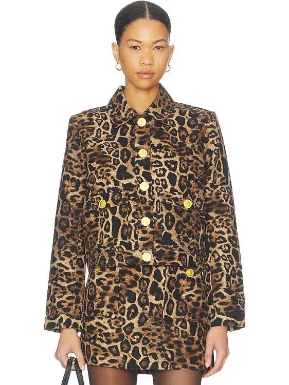 L'Agence Nyx Crop Jacket - Brown Multi Patch Leopard