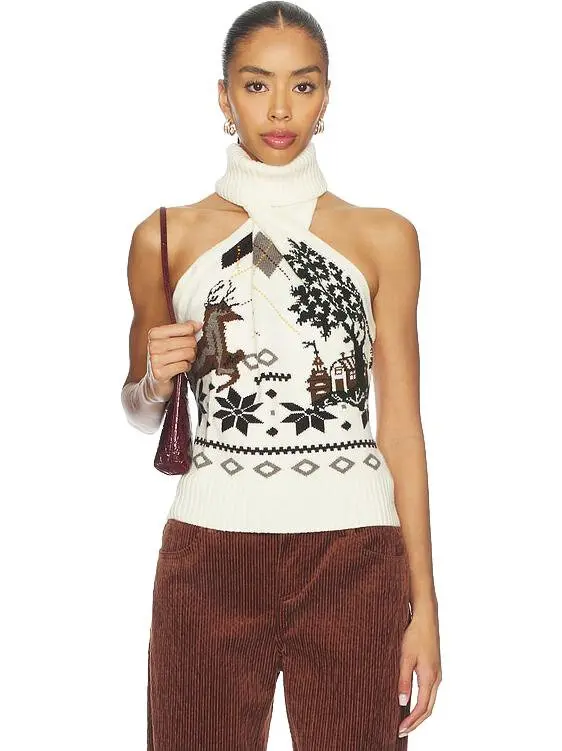 Monse Mixed Fair Isle Halter Top - Ivory