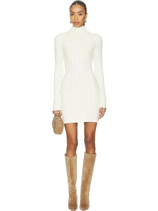 SEROYA Tonya Ribbed Turtleneck Sweater Dress - Eggshell