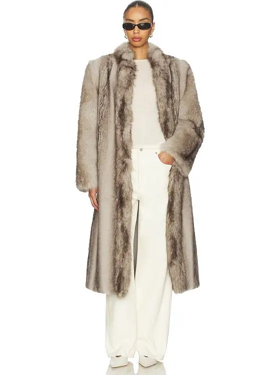 DUCIE Betty Faux Fur Coat - Concrete Striped