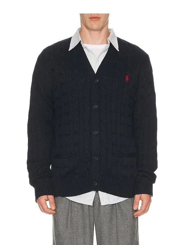 Polo Ralph Lauren Cotton Cable V-neck Cardigan Sweater - Hunter Navy