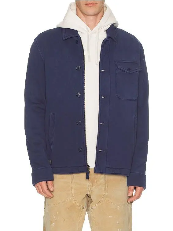 Polo Ralph Lauren Heavy Weight Fleece Garment Dyed Deck Jacket In Black,white - Cruise Navy