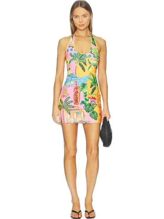 KULANI KINIS Halter Mini Dress With Tropical Print - Sunlit Spritz