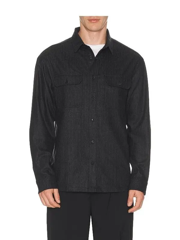 NILI LOTAN Evander Shirt In Sage - Charcoal