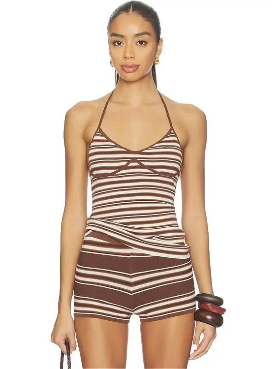 Faithfull The Brand Citara Halter Top - Ombre Stripe Macro Carob