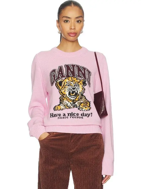 GANNI Graphic Wool Sweater - Pink