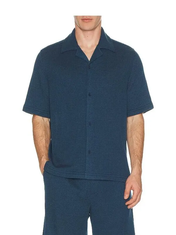 Simkhai Troy Short Sleeve Shirt In . Also - Blue