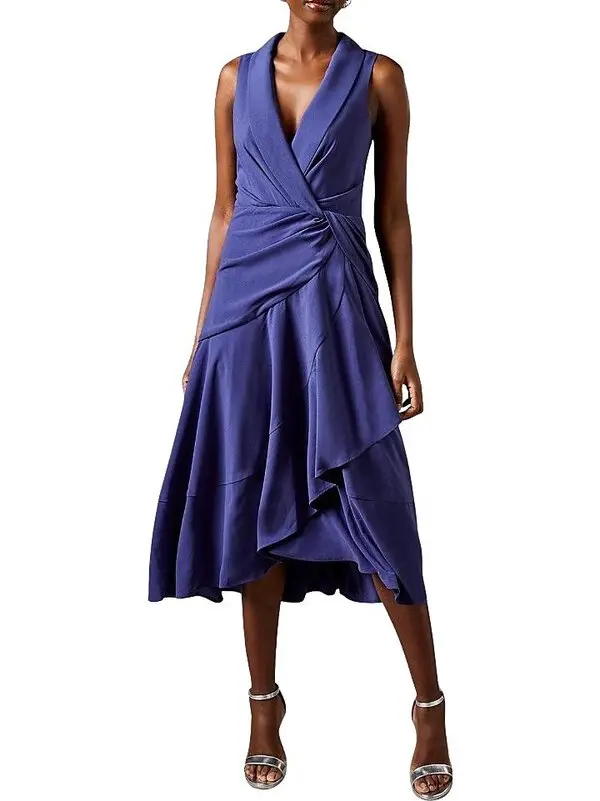 Coast Shawl Collar Ruffle Hem Midi Dress - Blue