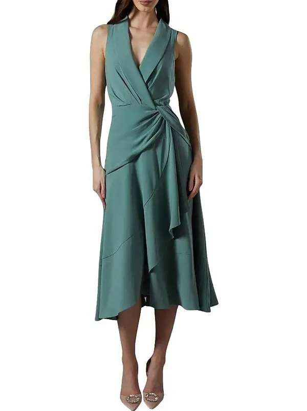 Coast Shawl Collar Ruffle Hem Midi Dress - Sage