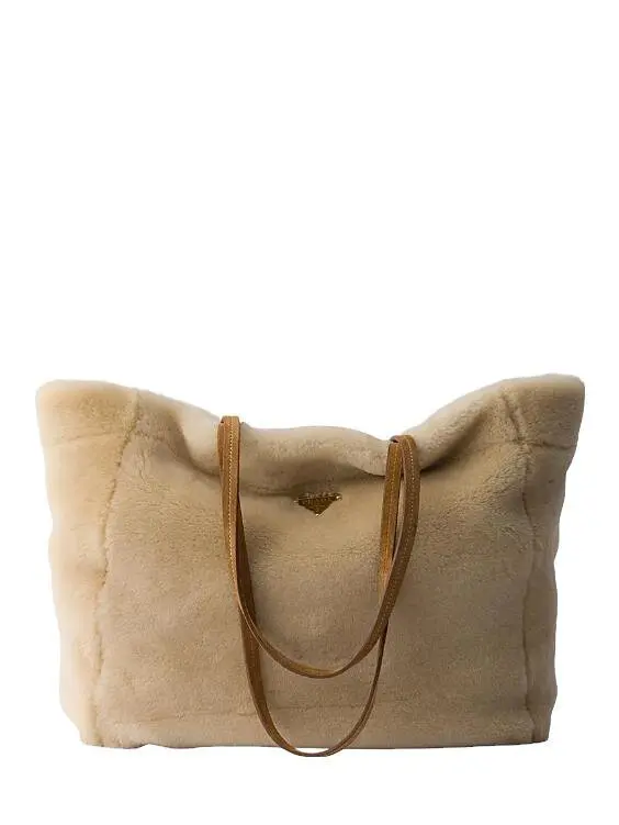 Prada Large Shearling Tote Bag - Neutral