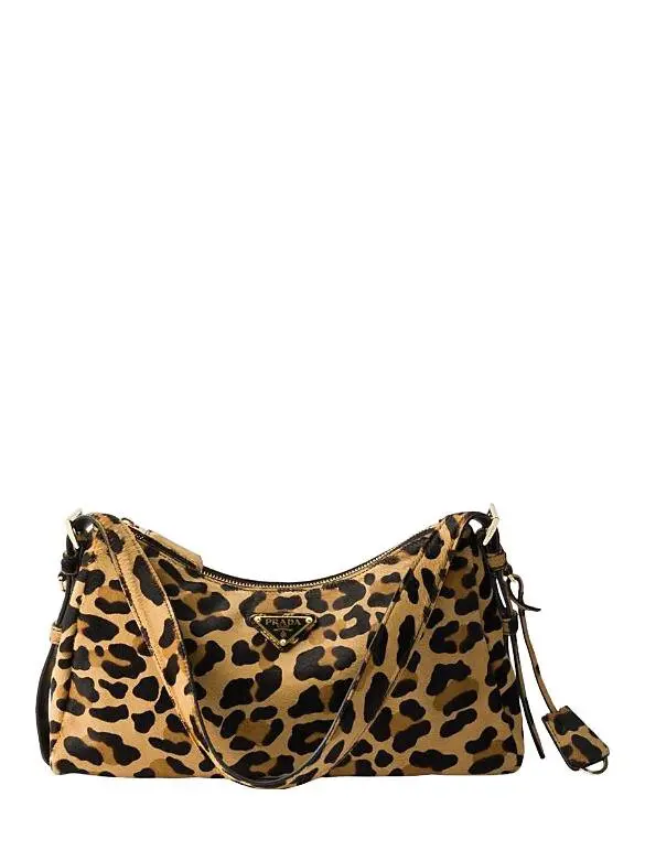 Prada Aimee Medium Printed Leather Shoulder Bag - Neutral