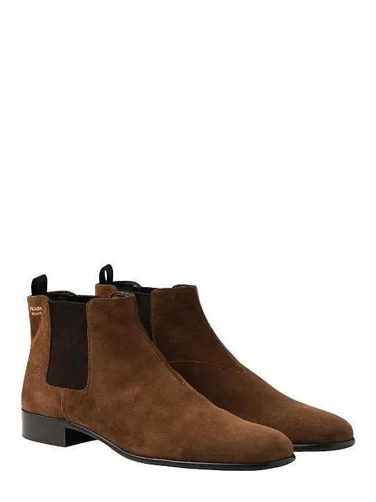 Prada Suede Chelsea Booties - Brown