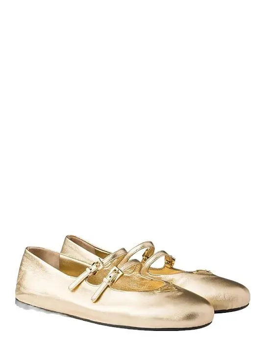 Prada Nappa Leather Ballerinas - Gold/silver