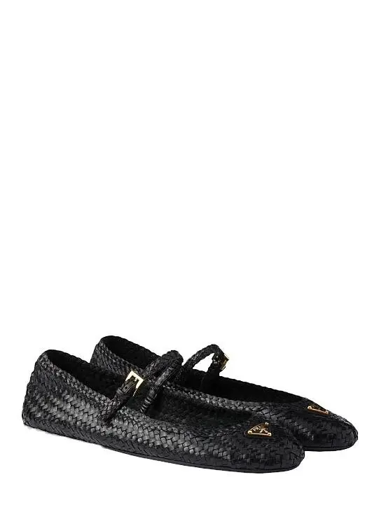 Prada Woven Leather Ballerinas - Black