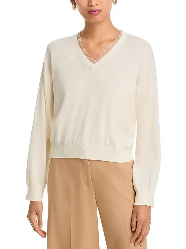 Fabiana Filippi V-neck Fine Knit Sweater - Burro