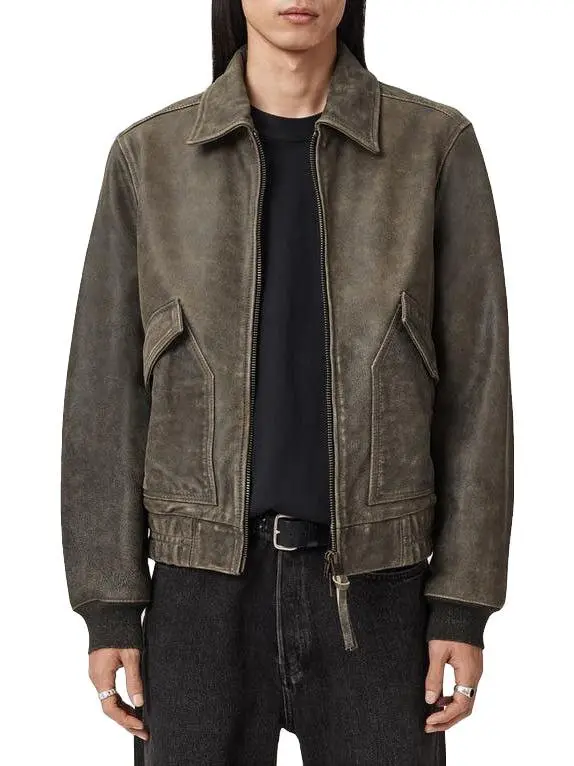 ALLSAINTS Marland Leather Aviator Jacket - Black Beige