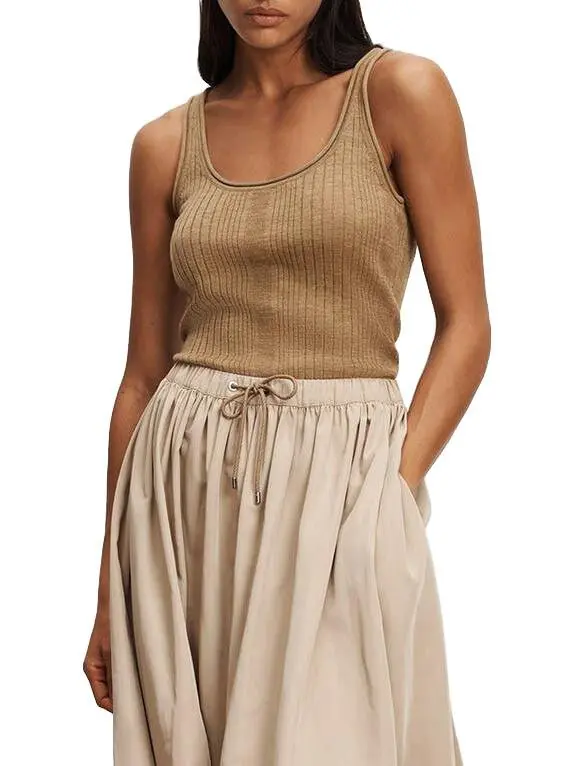 Veronica Beard Burke Merino Wool Rib Sweater Tank - Dark Khaki
