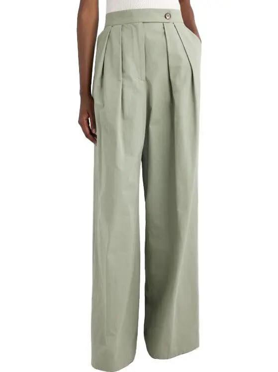 Dries Van Noten Pleated Cotton Wide-leg Trousers - Pistache