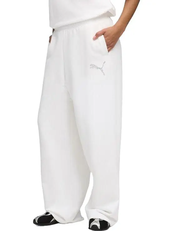 PUMA Essential Graphic Leo Luxe Bedazzled Track Pants - Puma White