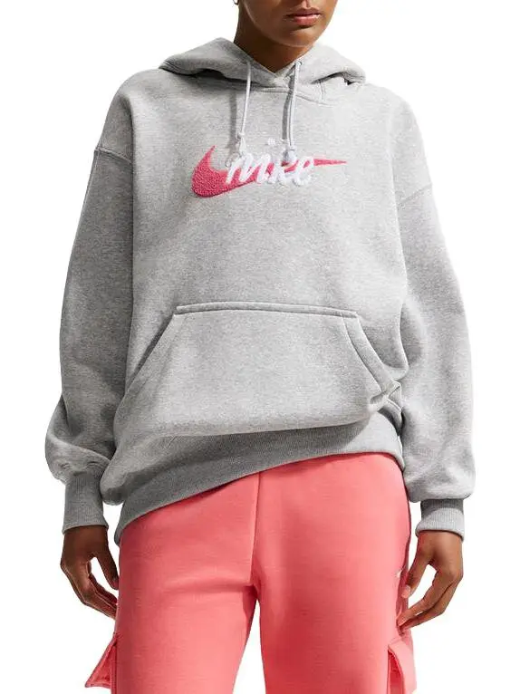 Nike Oversized Brushed Fleece Hoodie - 043 Platinum/heather/coral