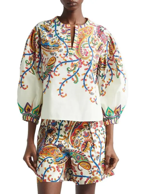 Etro Paisley Cotton Poplin Top - Print On White Base