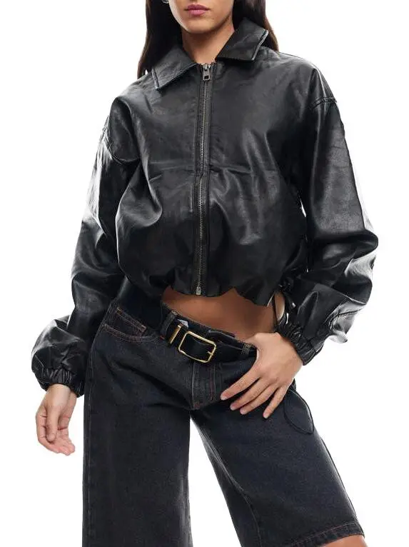 Lioness Faux Leather Bomber Jacket - Onyx