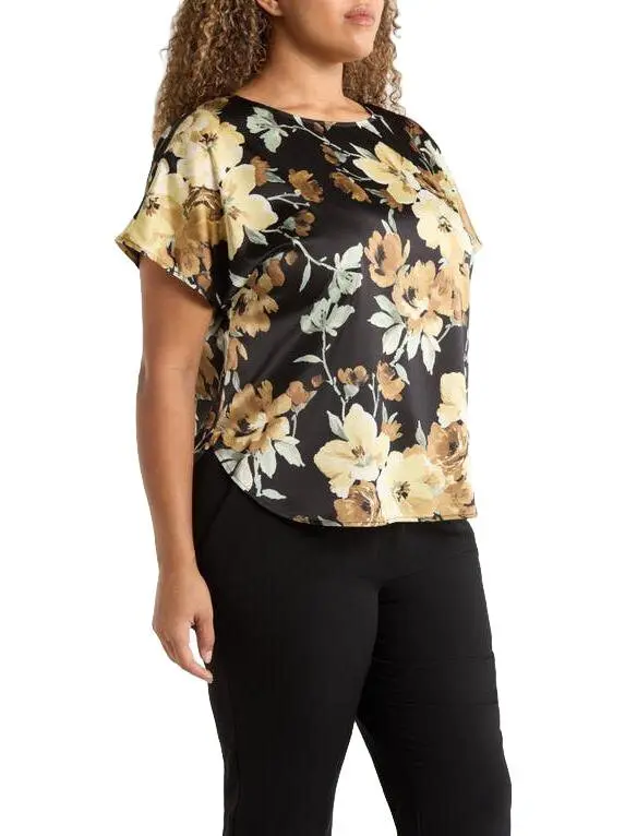 Anne Klein Floral Print Bateau Neck Top - Anne Black Multi