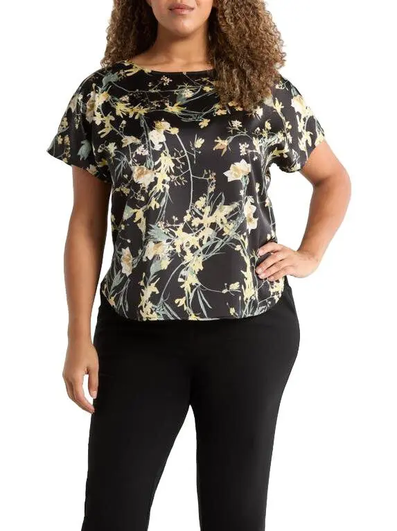 Anne Klein Floral Print Bateau Neck Top - Anne Black Multi