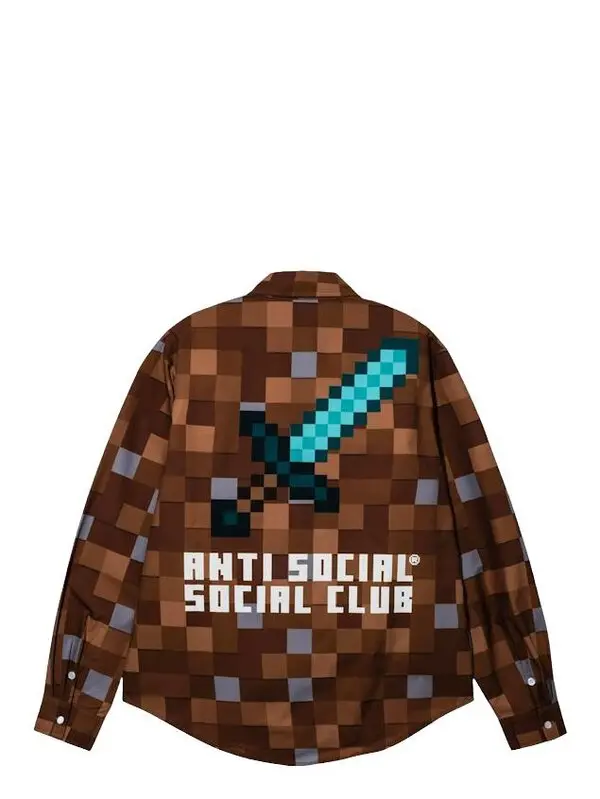 ANTI SOCIAL SOCIAL CLUB X Minecraft Pixel Plaid Button Down - Brown